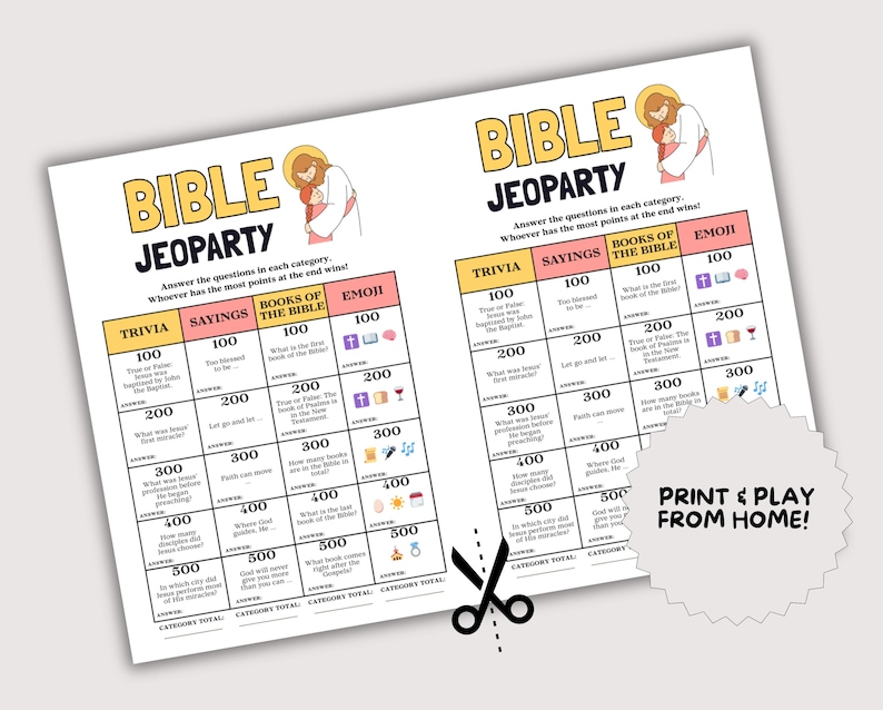 Bible Jeopardy Game, Fun Bible Trivia Game for Kids and Adults Bible ...