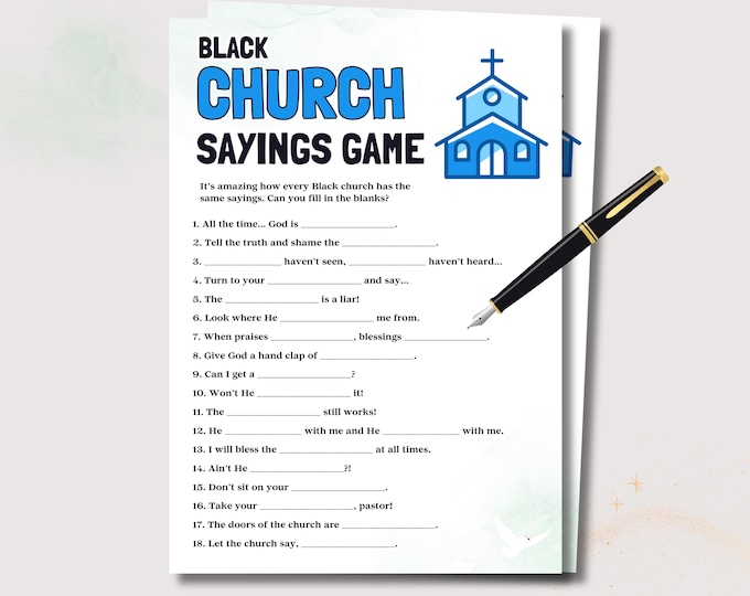 Black Church Sayings Game, Printable Game for Family Adults Kids and ...