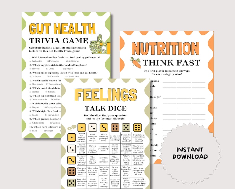 Wellness Games Bundle, Printable Group Mental Health Games, Nutrition ...