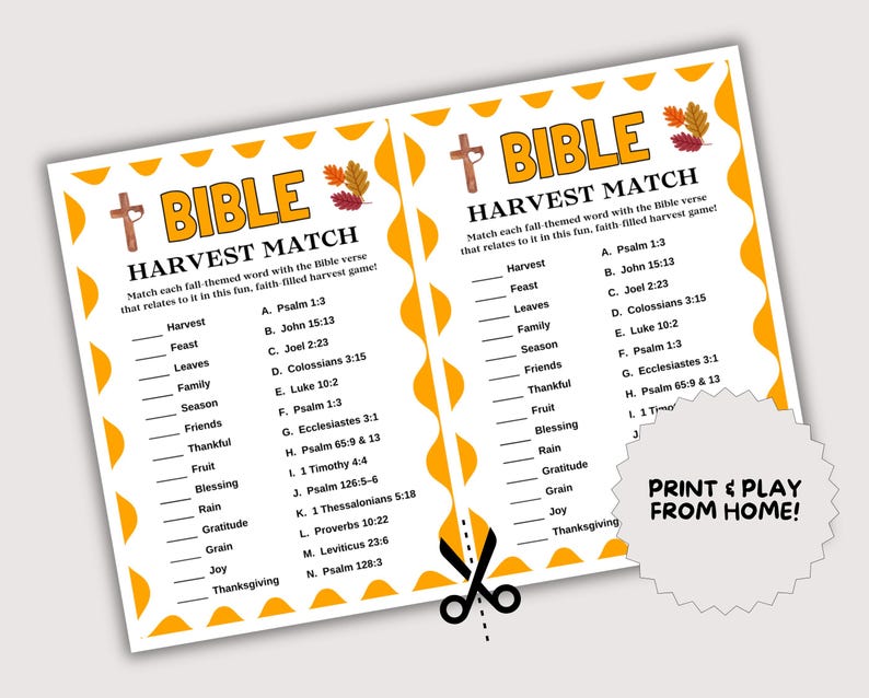 Fall Bible Harvest Match Game, Fun Fall Bible Game for Adults Kids ...