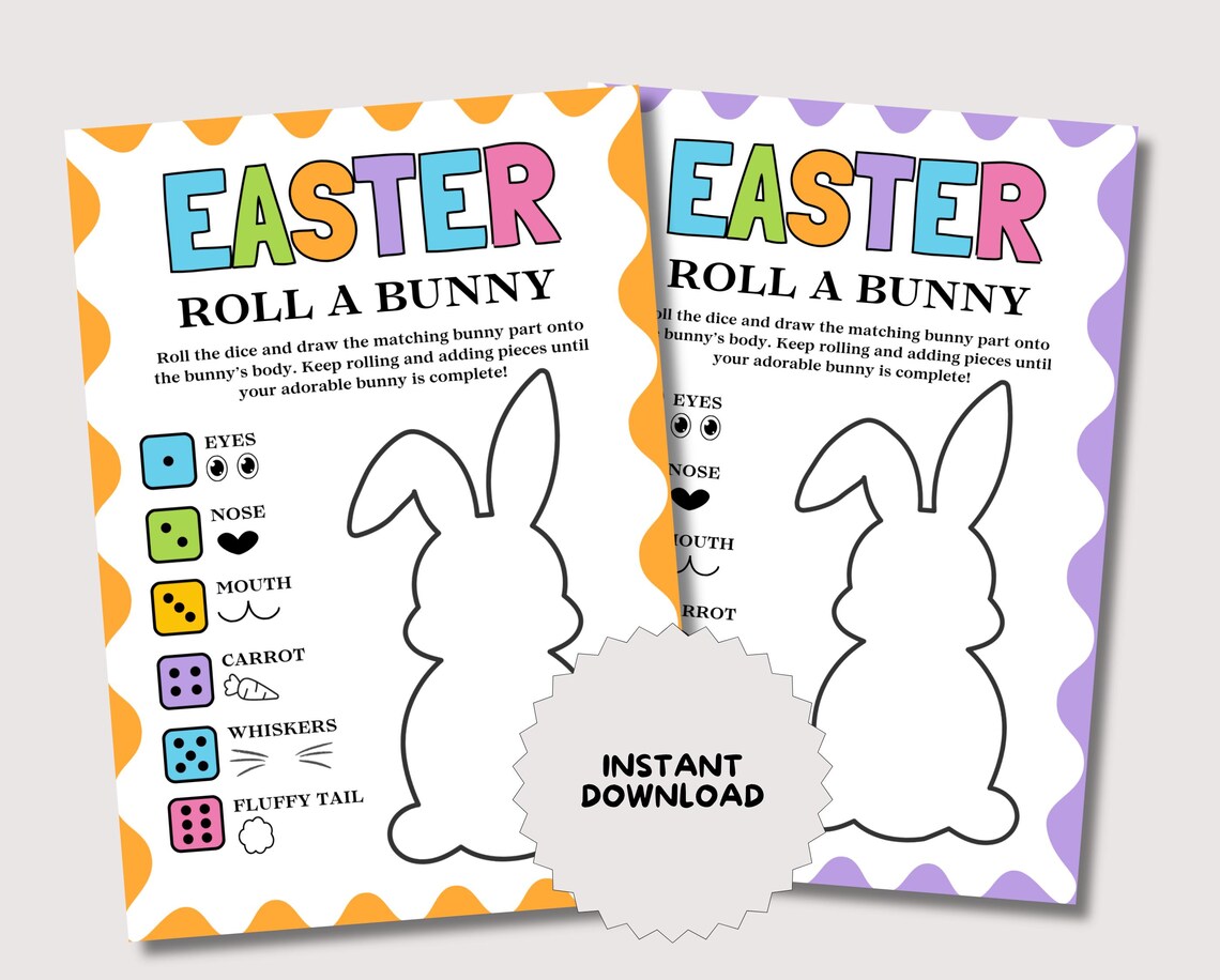 Easter Roll a Bunny Game, Fun Printable Easter Game for Kids, Group ...