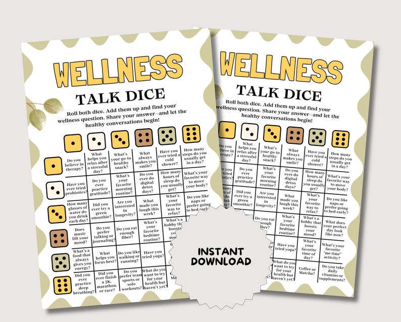 Wellness Talk Dice Game, Printable Wellness Activity for Adults ...