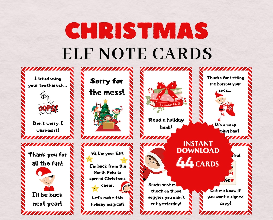 44 Elf Note Cards, Printable Message From Elf on the Shelf, Funny Elf ...
