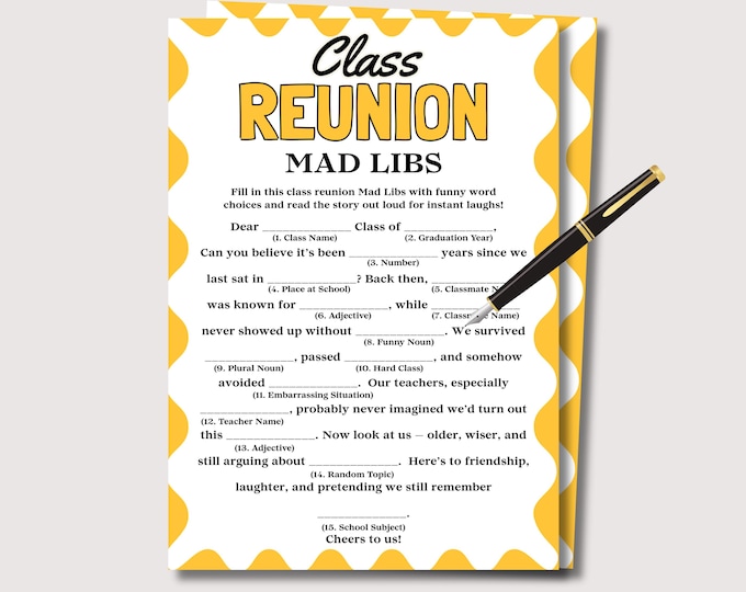 Class Reunion Mad Libs Game, Fun Printable Class Reunion Game, High ...
