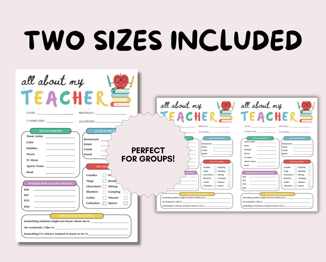 All About My Teacher Favorite Things Questionnaire, Printable Teacher ...