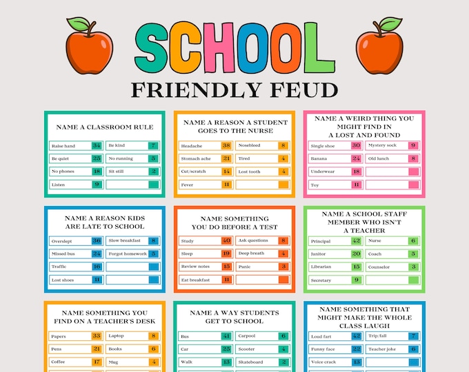 School Friendly Feud Game, Fun Printable School Classroom Activity for ...
