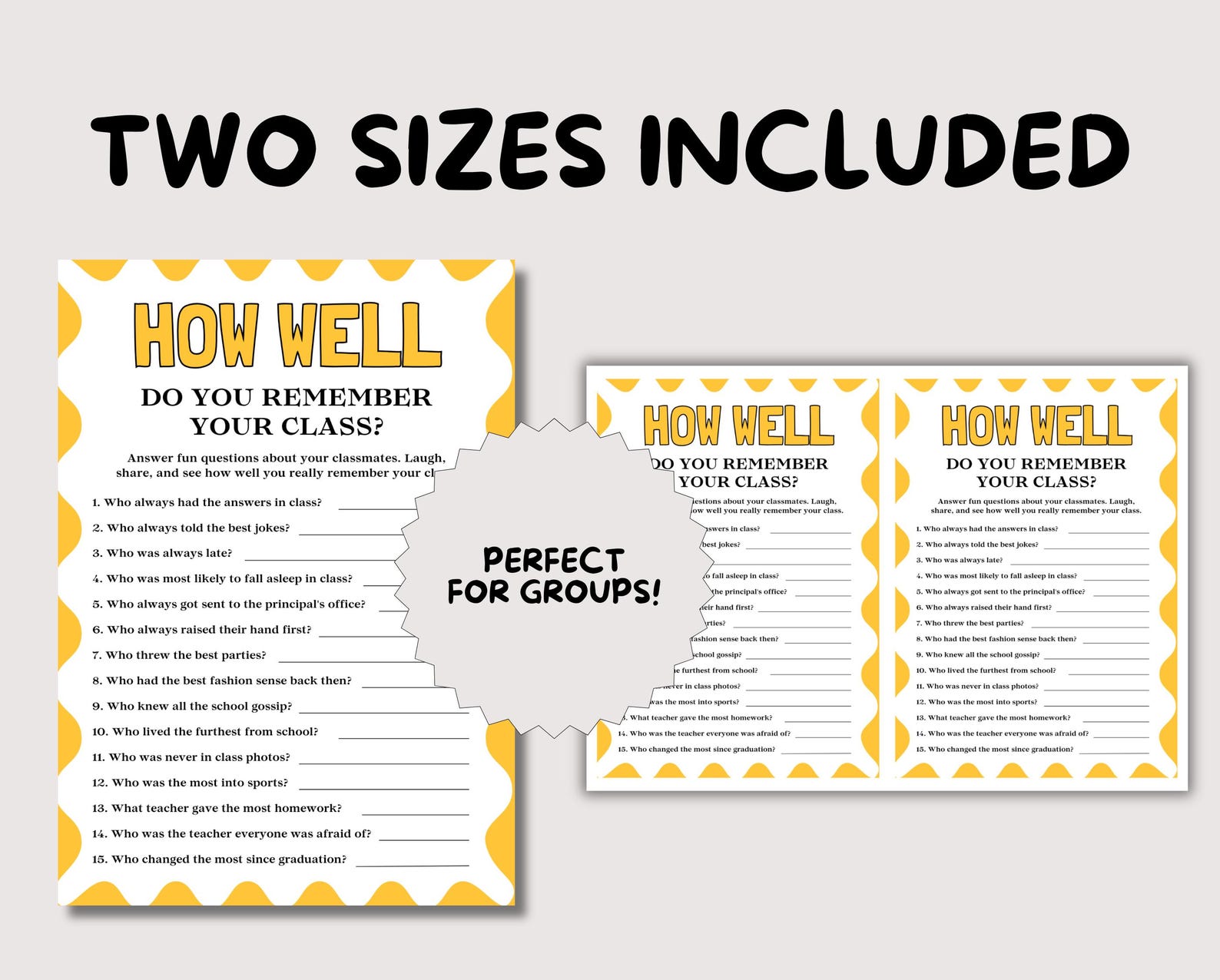 How Well Do You Remember Your Class, Fun Printable Class Reunion Game ...