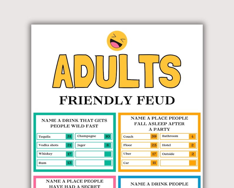 Adults Friendly Feud Game, Fun Printable Group Party Game for Adults ...