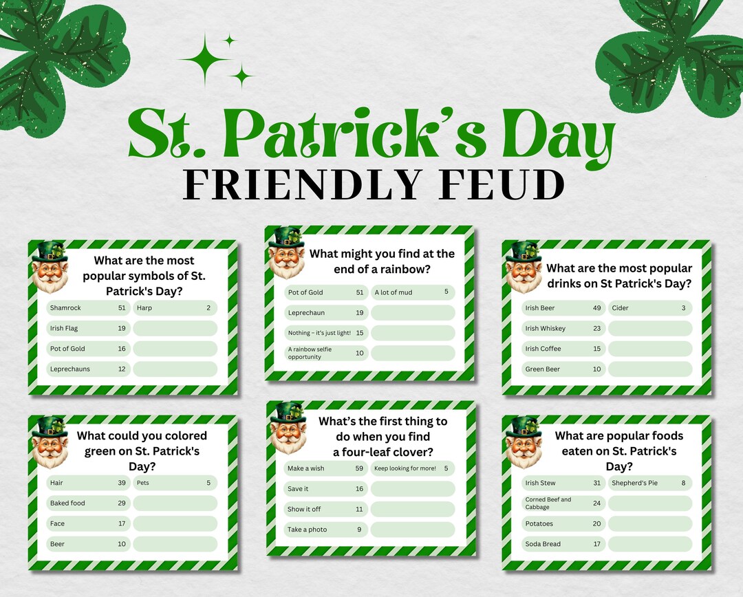 St Patrick's Day Friendly Feud Game, Fun St Patricks Day Trivia Quiz ...