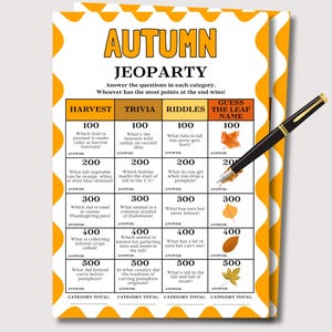 Fall Jeopardy Game, Fun Fall Game for Adults Kids and Seniors, Autumn ...