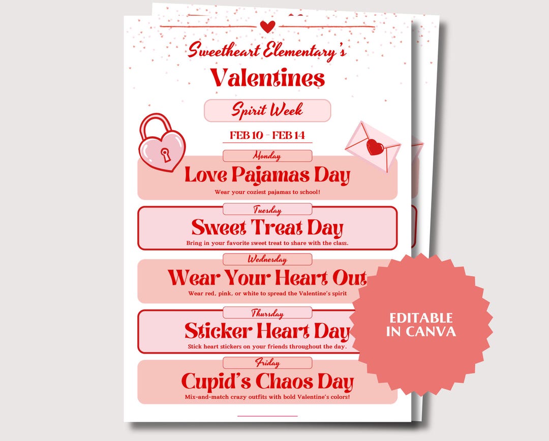 Valentine Spirit Week Flyer, Valentine Spirit Week Editable Template ...