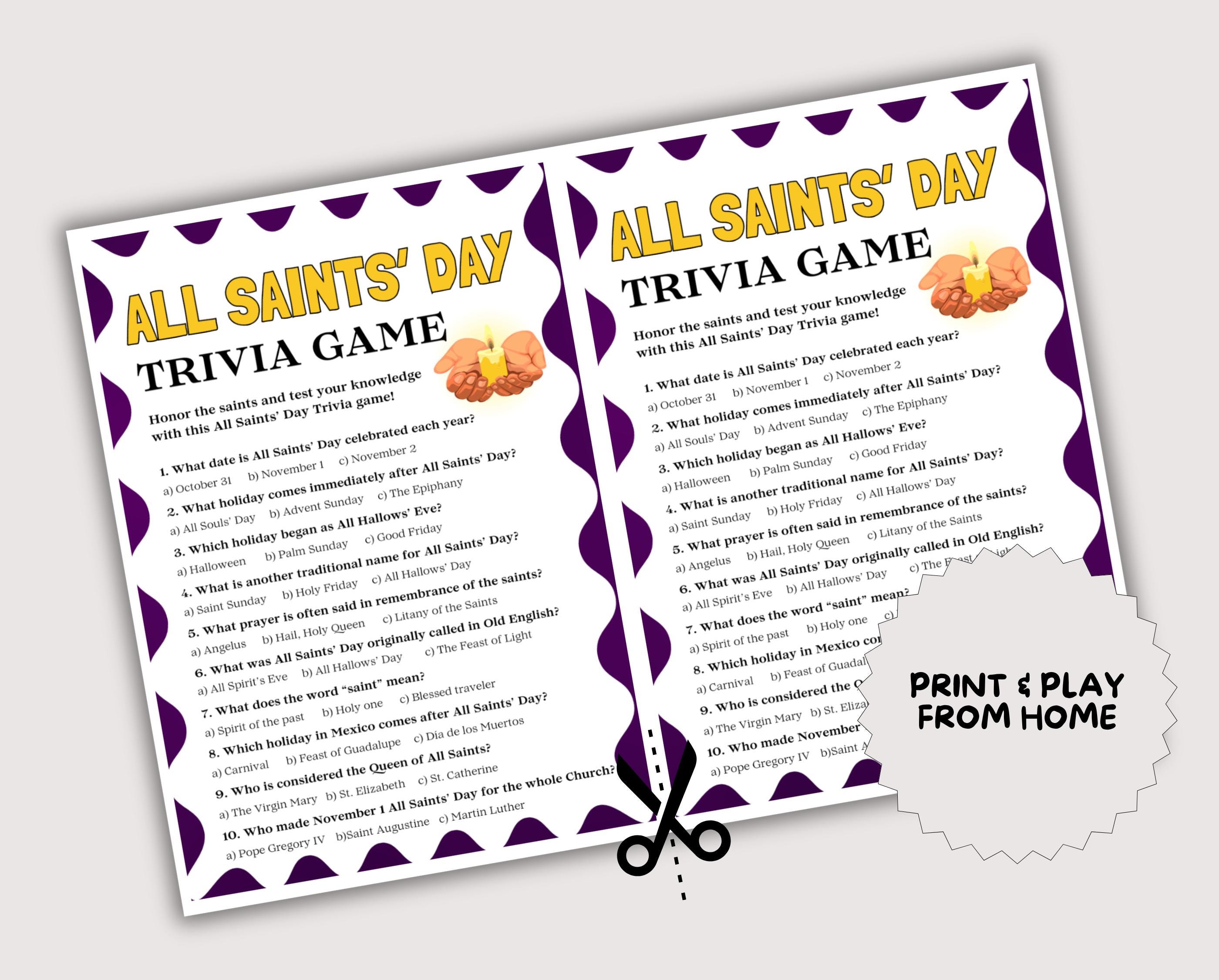 All Saints Day Trivia Game, Christian Game for Kids Adults, All Saints ...