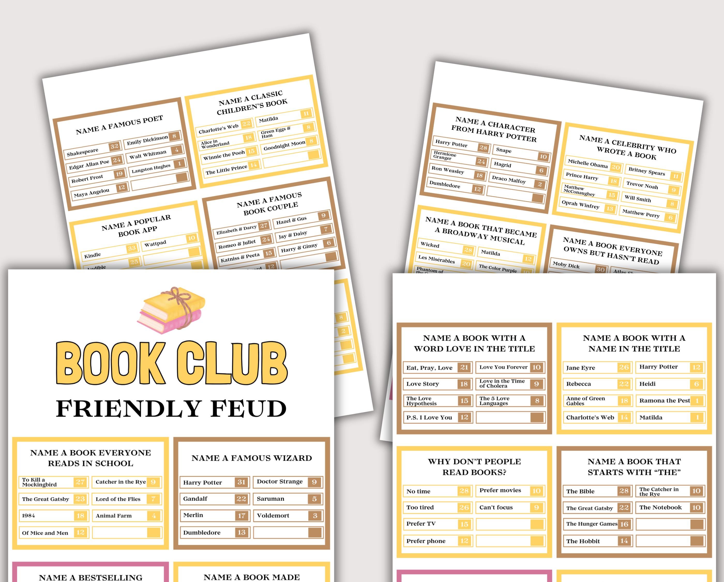 Book Club Friendly Feud Game, Fun Book Club Game for Group, Book Club ...