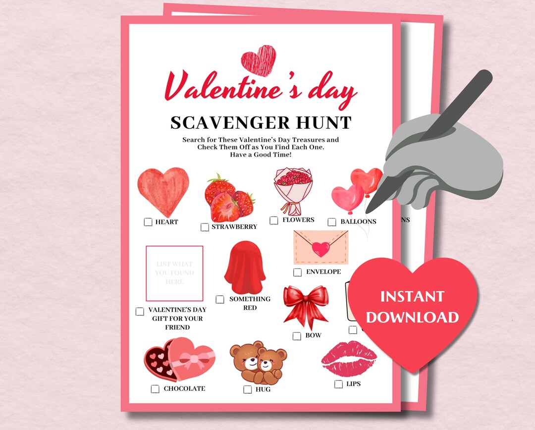 Kids Valentines Day Scavenger Hunt, Cute Valentines Day Treasure Hunt ...
