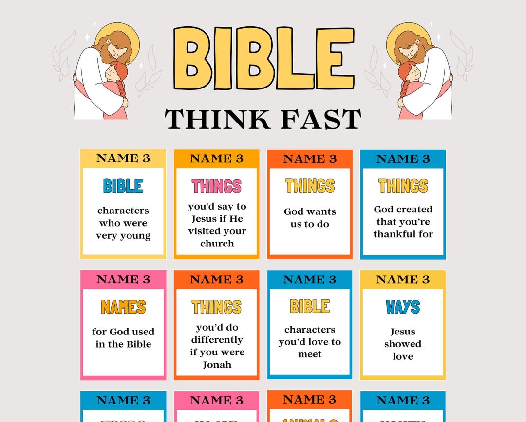 Bible Think Fast Game Name 3 Things, Funny Bible Game for Kids and ...