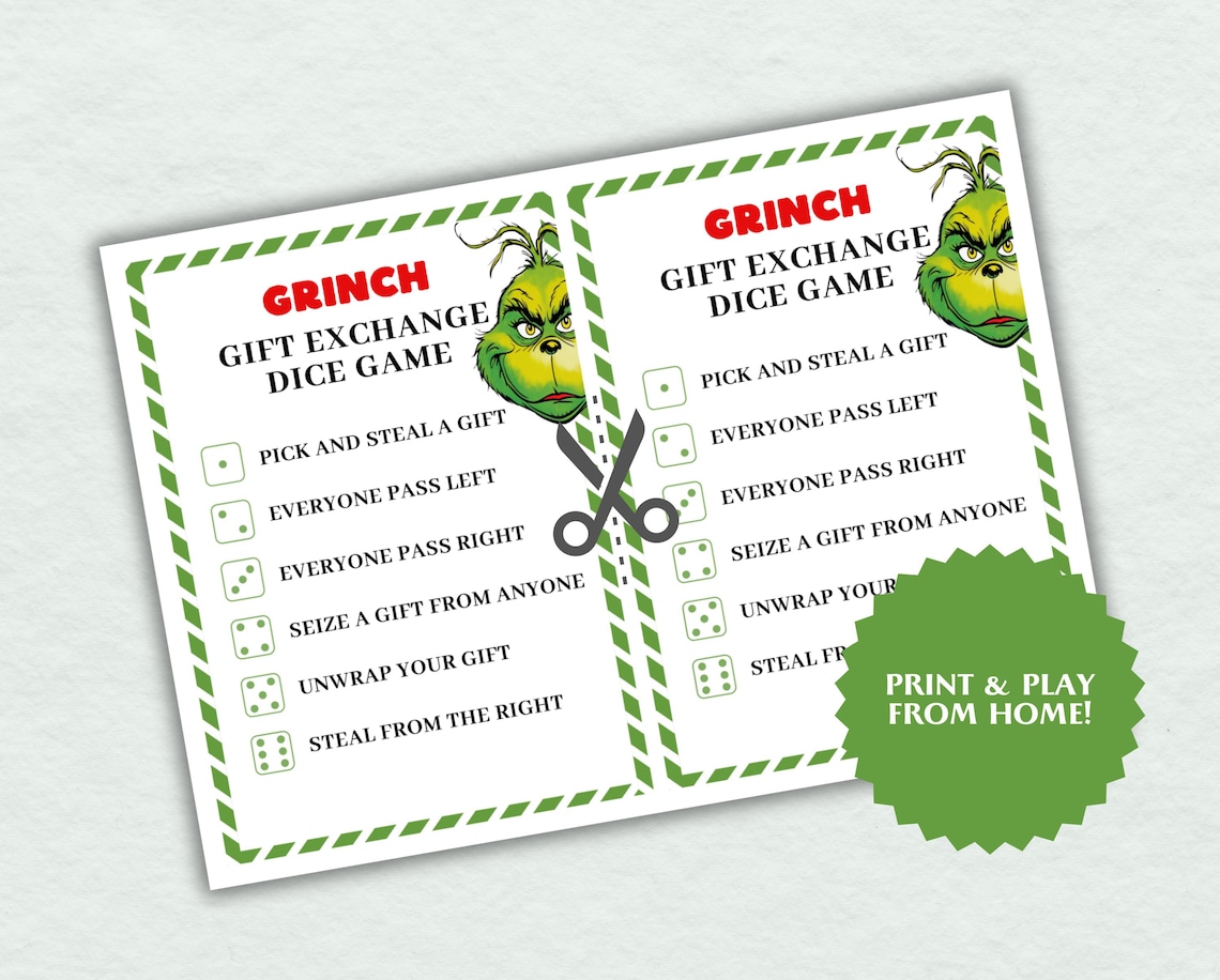 Grinch Christmas Gift Exchange Dice Game, Pass the Gift Game for Adults ...