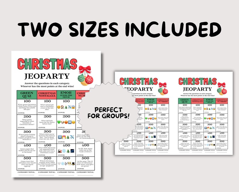 Christmas Jeopardy Game, Fun Printable Christmas Game for Adults Kids ...