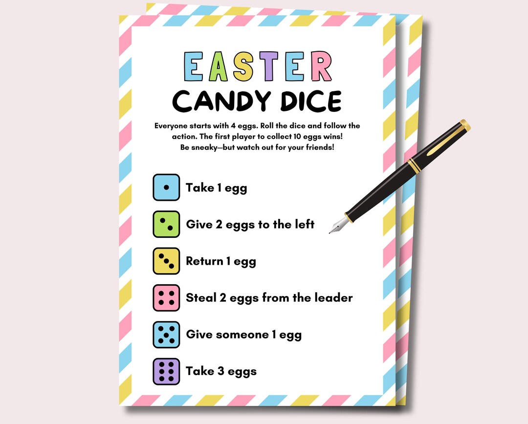 Easter Candy Dice Game, Easter Party Game for Kids, Easter Pass the ...