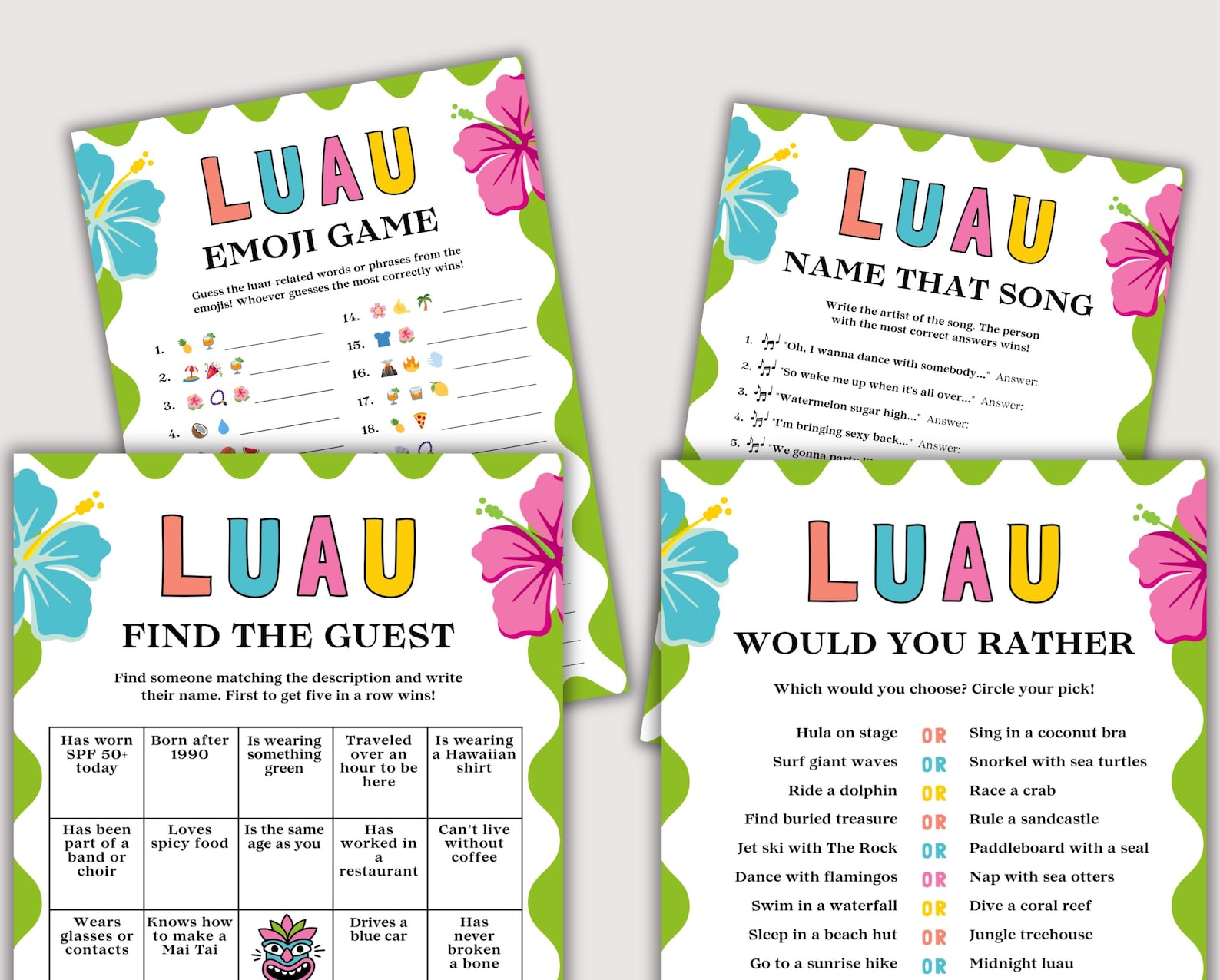 Luau Games Bundle, Luau Party Games for Kids Adults, Luau Friendly Feud ...
