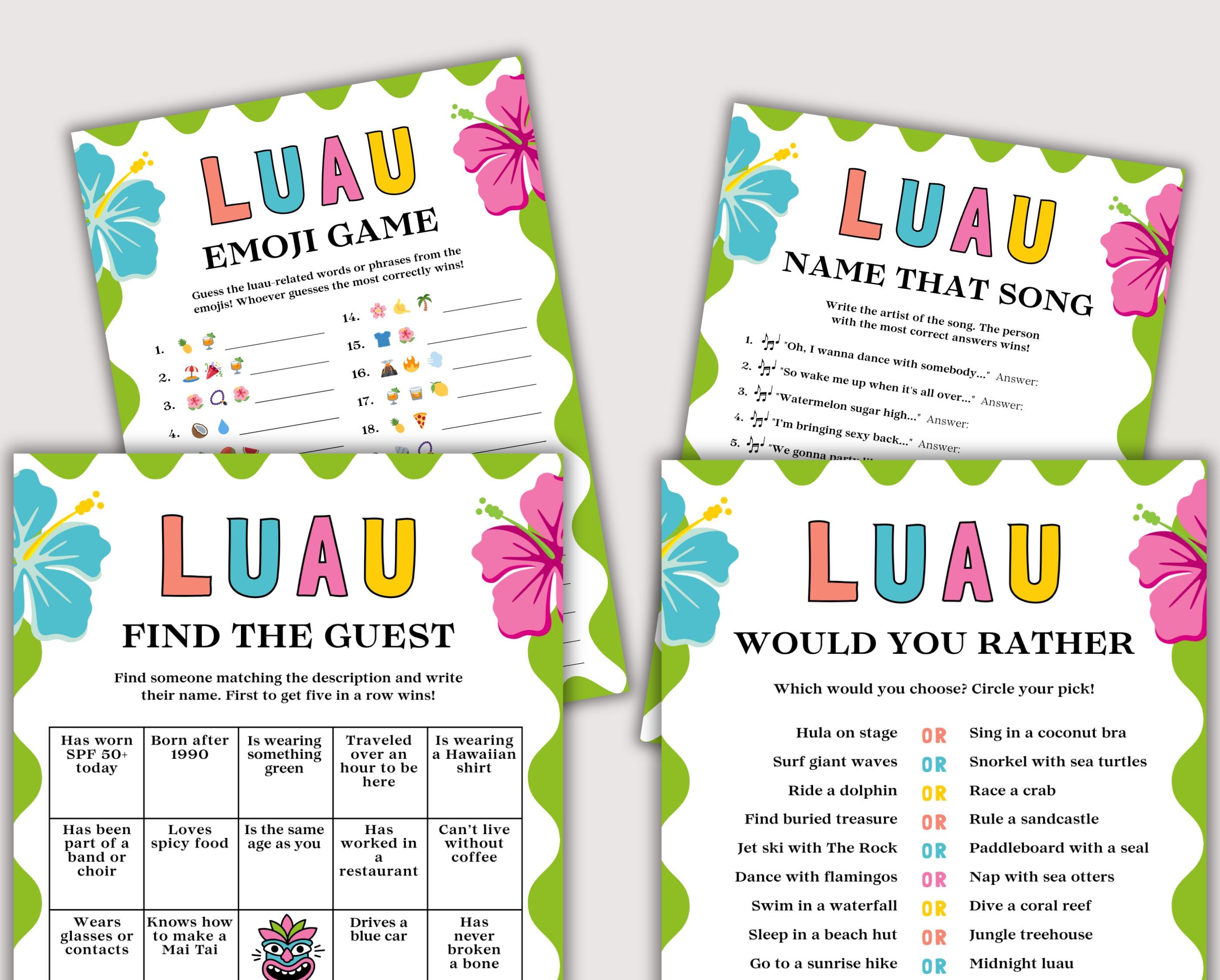 Luau Games Bundle, Luau Party Games for Kids Adults, Luau Friendly Feud ...