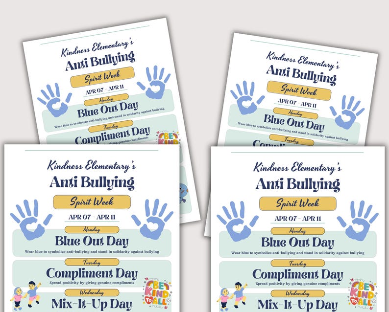 Spirit Week Idea for Kids Anti Bullying Spirit Week Flyer, Kindness ...