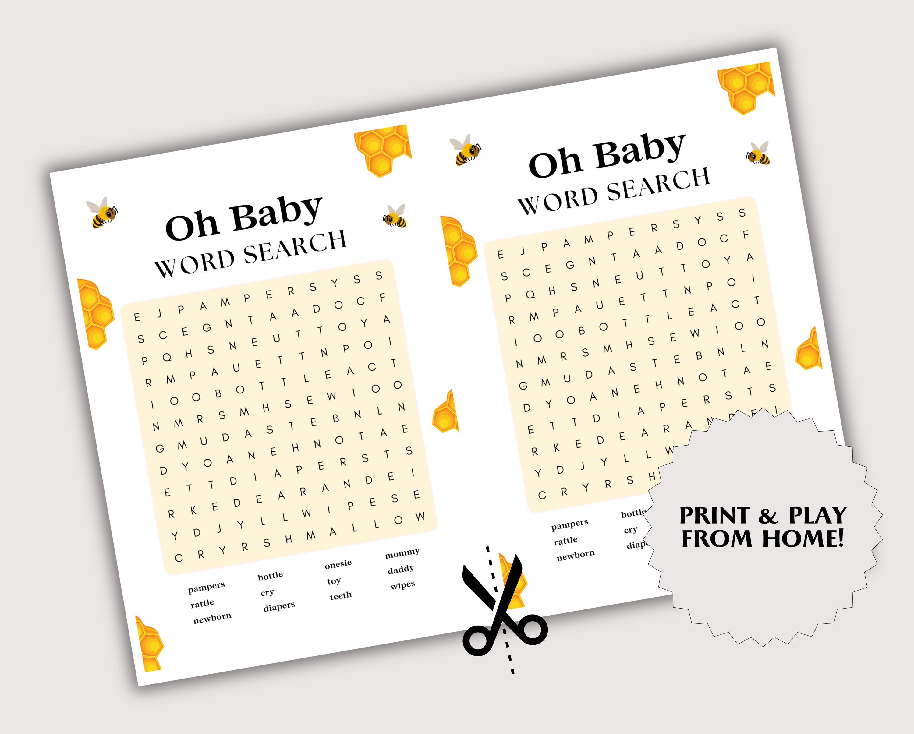 Baby Shower Word Search Game, Printable Baby Shower Game, Baby Word ...