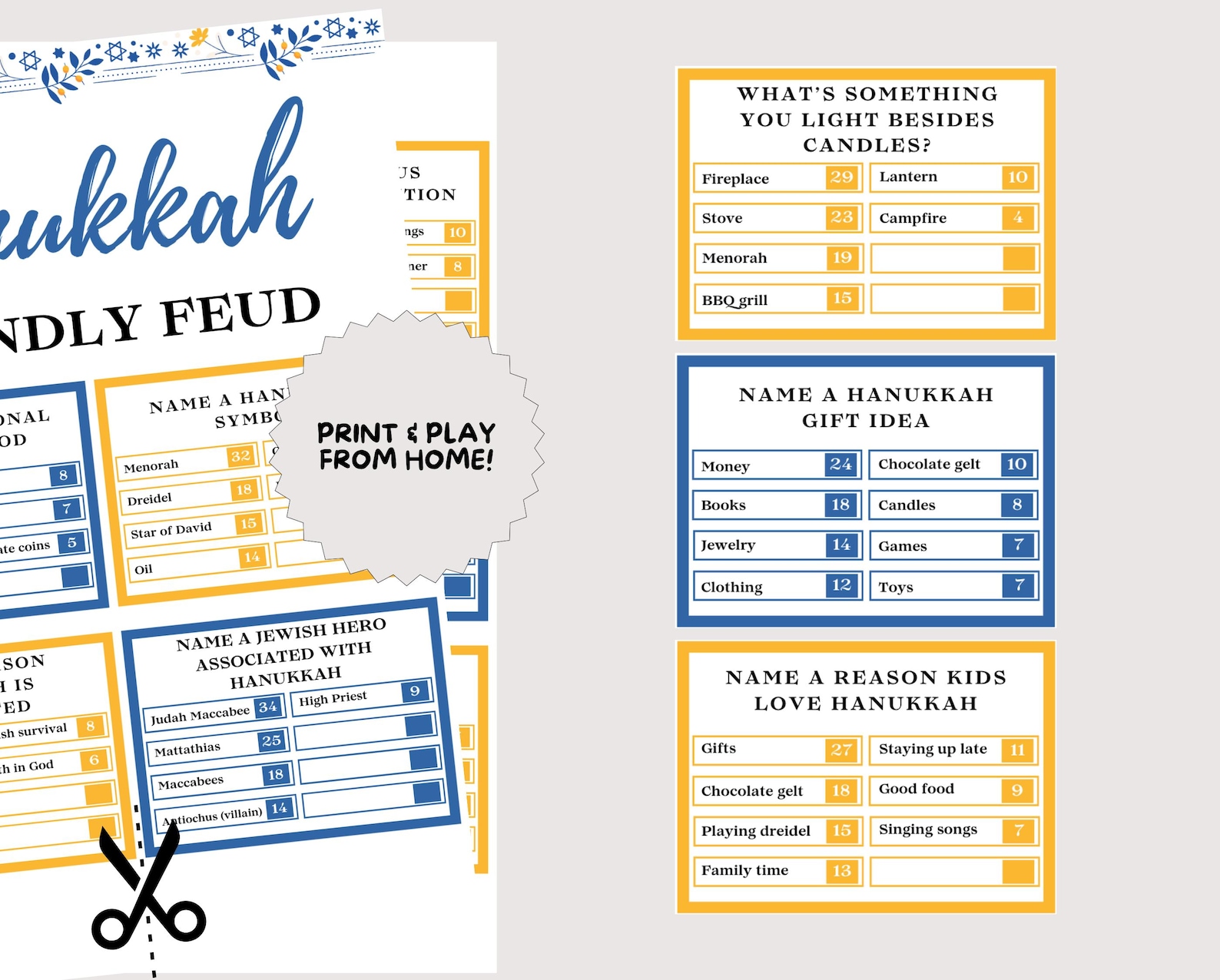Hanukkah Friendly Feud Game, Fun Printable Hanukkah Game for Adults ...