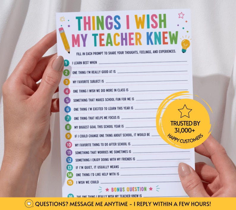 Things I Wish My Teacher Knew About Me Worksheet, Printable Back to ...
