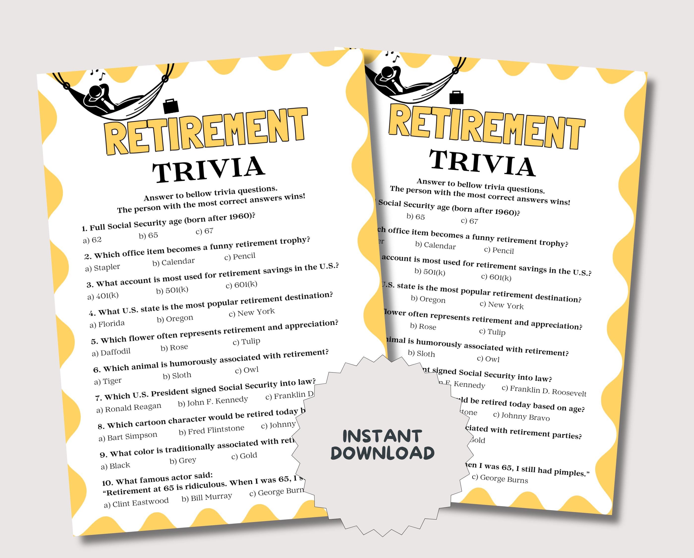 Retirement Trivia Game, Printable Retirement Games, Work Party Game for ...