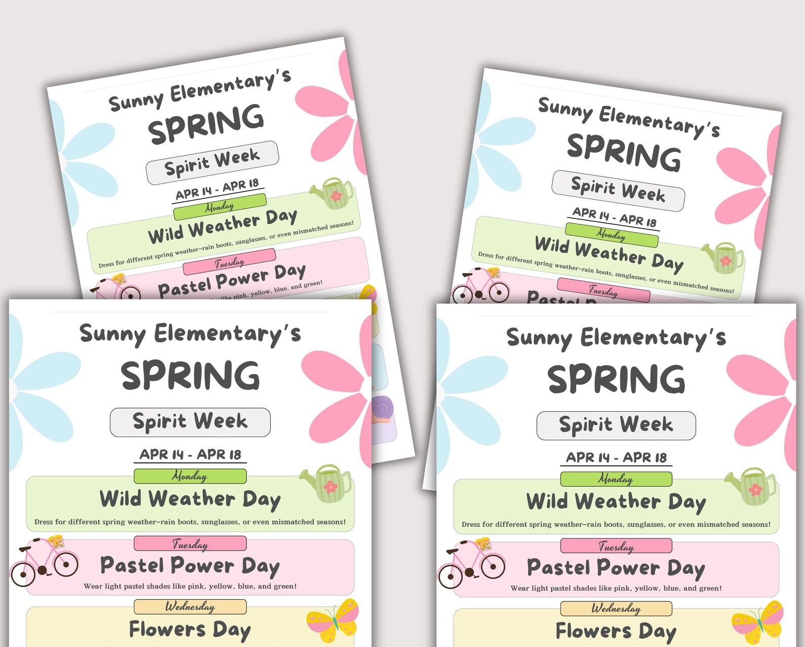 Spring Spirit Week Flyer Editable in Canva, Spring School Spirit Week ...