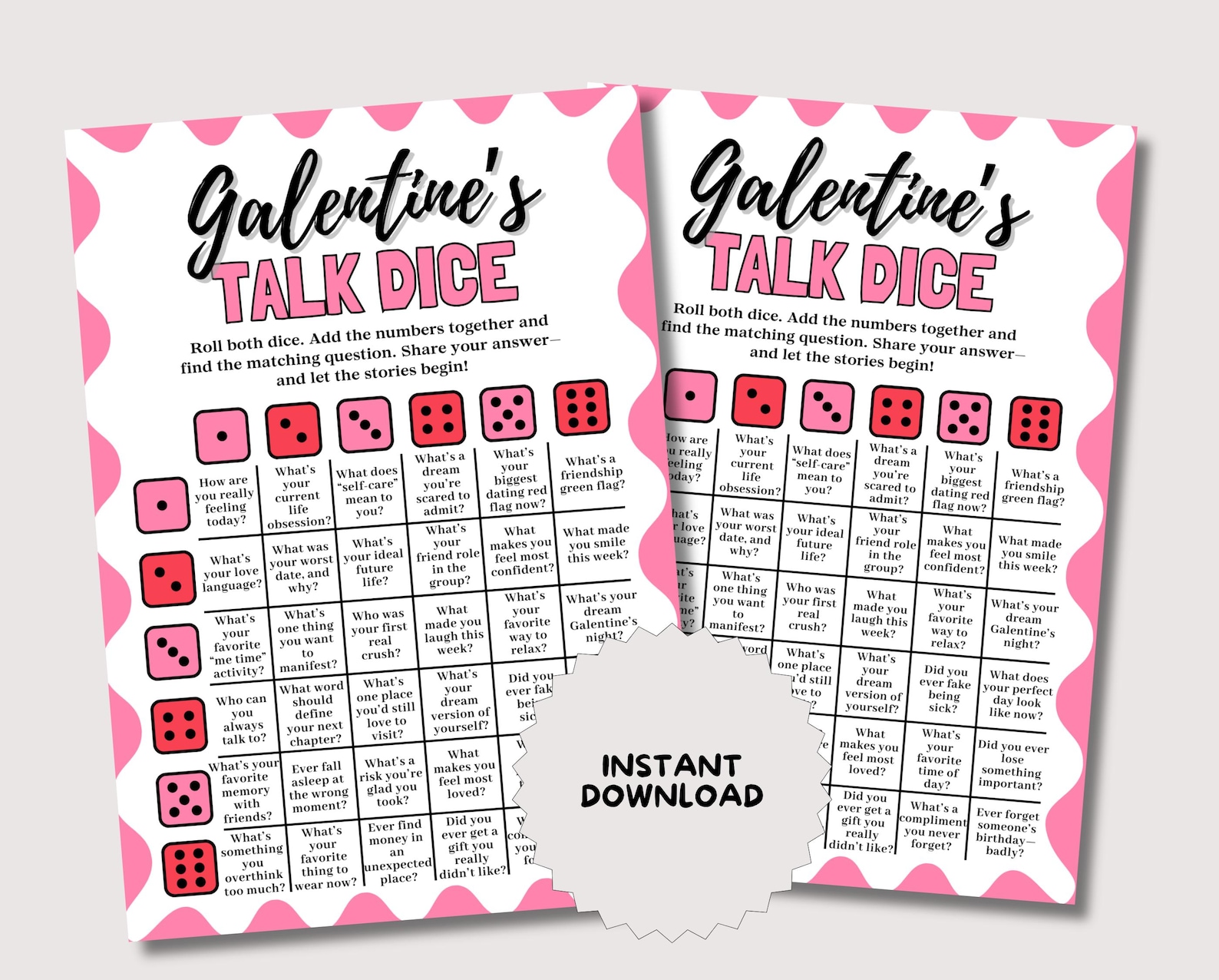 Galentine's Talk Dice Game, Fun Printable Galentines Day Game for Girls ...