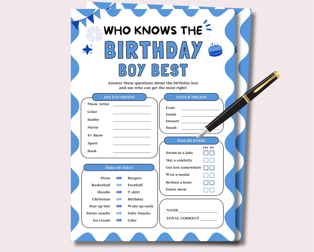 Who Knows the Birthday Boy Best, Birthday Game for Boys, Birthday Guy ...