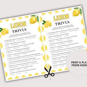 Lemon Trivia Game, Lemon Game for Kids Adults, Lemon Themed Baby Shower ...