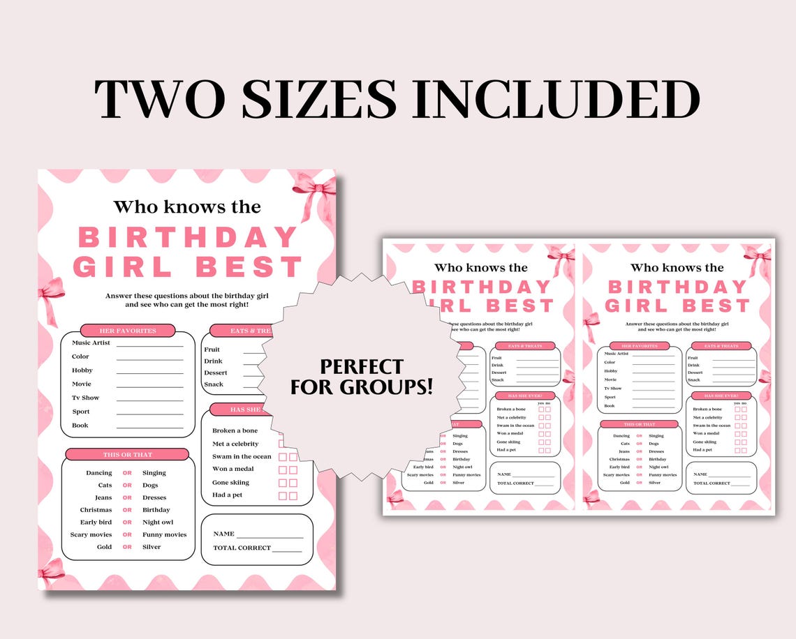 Who Knows the Birthday Girl Best, Printable Teens Tweens Birthday Party ...