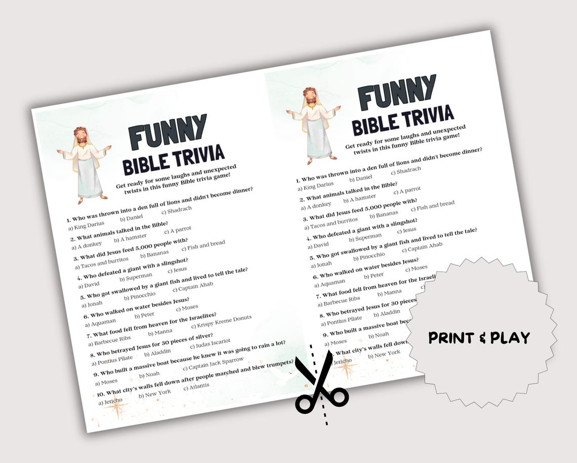 Funny Bible Trivia Game, Religious Bible Game Printable, Church ...