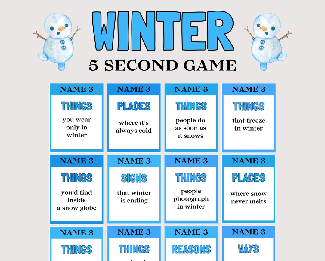 Winter 5 Second Game, Fun Winter Game for Adults Kids, Group Winter ...