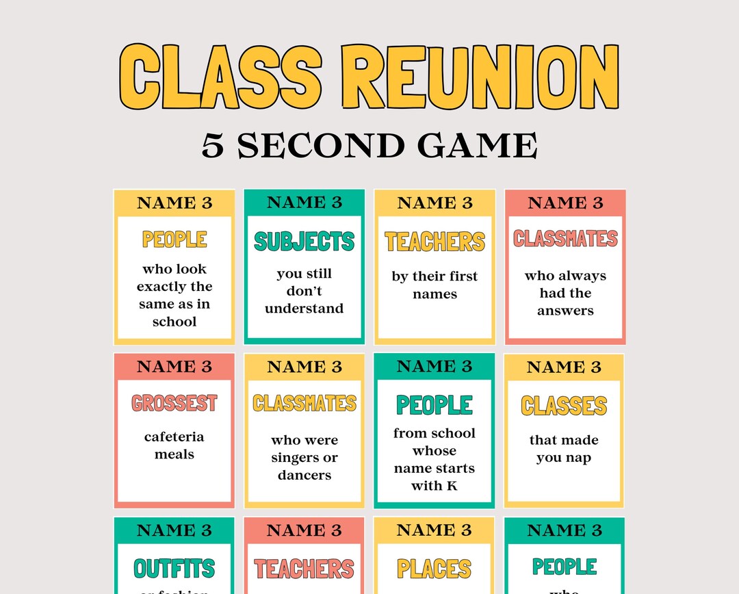 Class Reunion 5 Second Game, Fun Printable Class Reunion Game, High ...