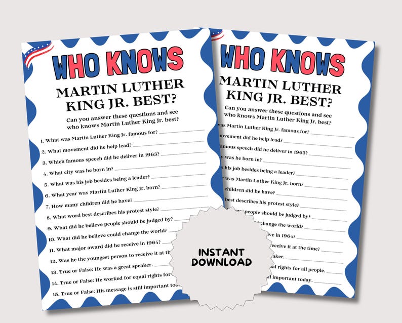 Who Knows Martin Luther King Jr Best Game, Fun Martin Luther King ...
