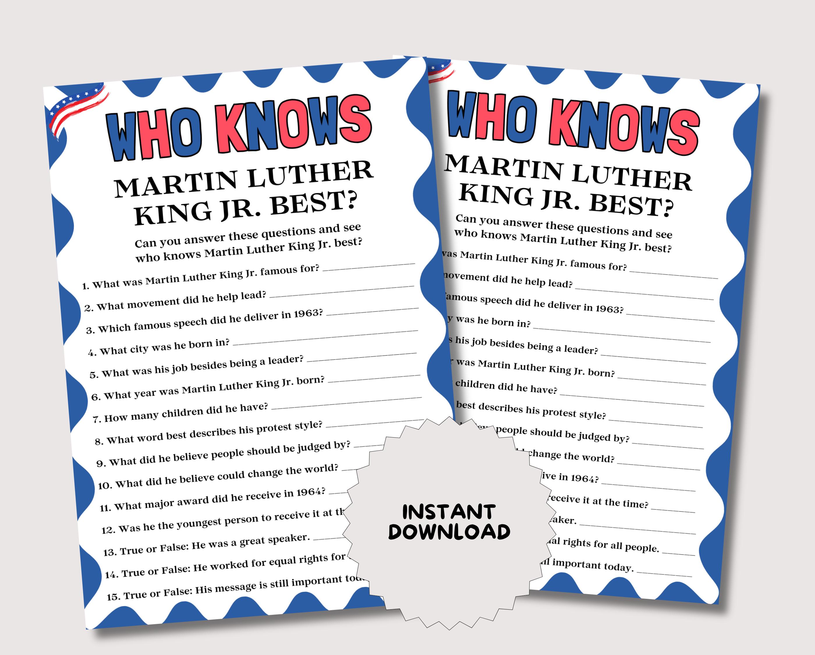 Who Knows Martin Luther King Jr Best Game, Fun Martin Luther King ...