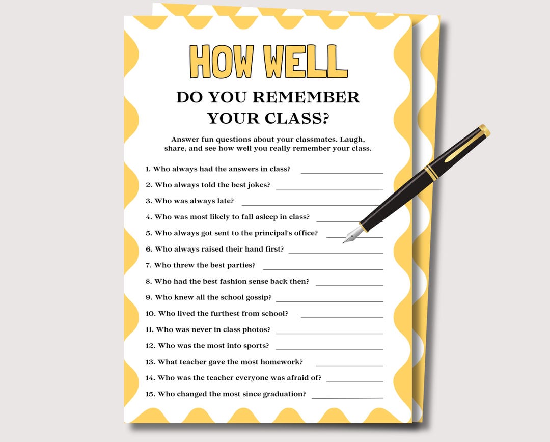 Class Reunion Games, High School Reunion Game, Printable Class Reunion ...