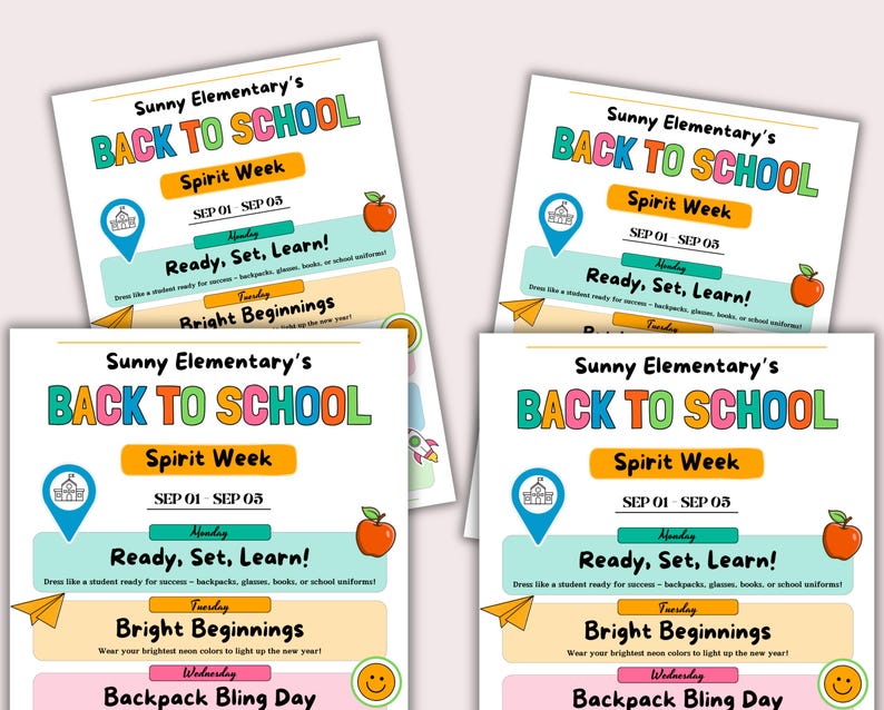 Back to School Spirit Week Flyer Editable in Canva, Autumn School ...