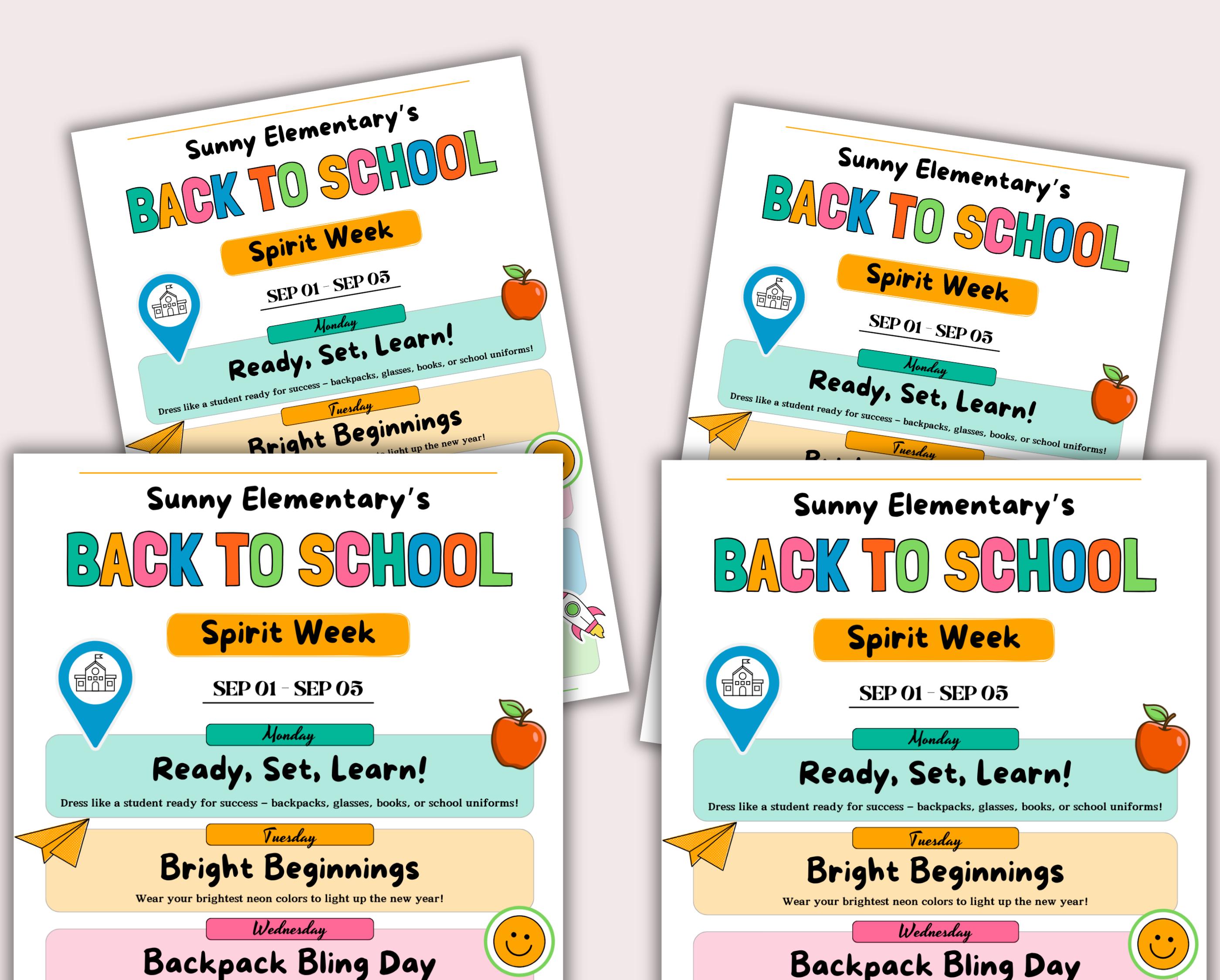 Back to School Spirit Week Flyer Editable in Canva, Autumn School ...