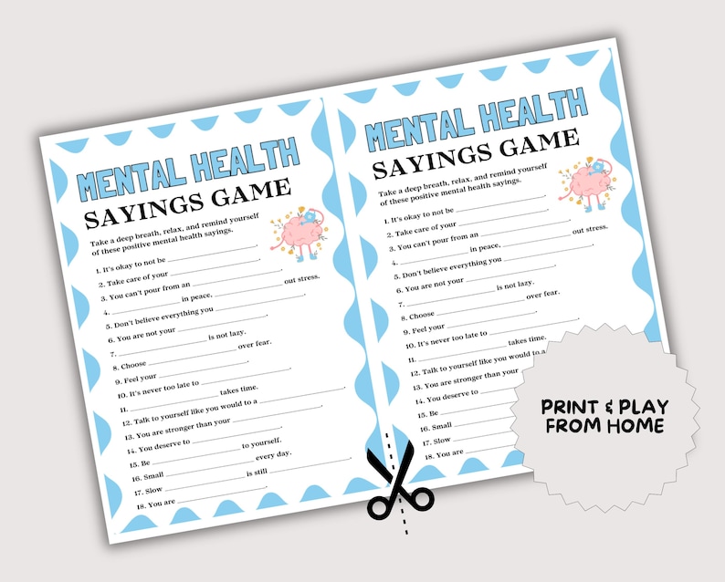 Mental Health Sayings Game, Mental Health Game for Adults and Teen ...