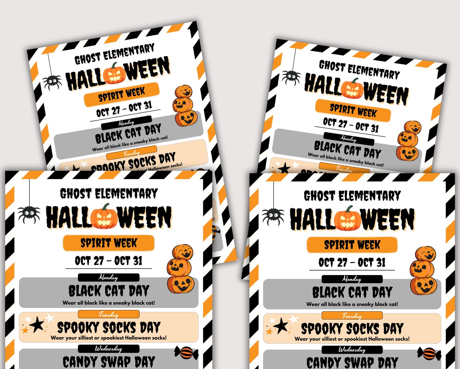 Halloween Spirit Week Flyer Editable in Canva, Autumn Fall School ...