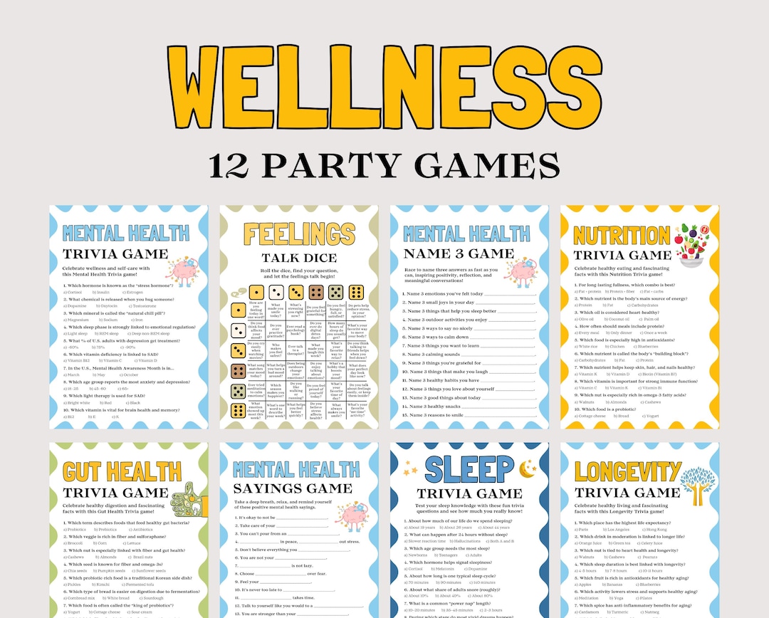 Wellness Games Bundle, Printable Group Mental Health Games, Nutrition ...