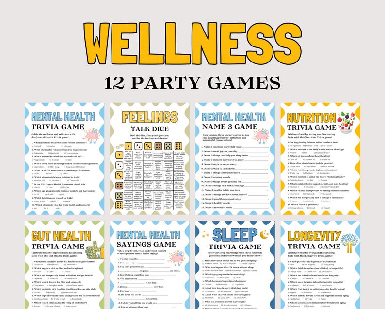 Wellness Games Bundle, Printable Group Mental Health Games, Nutrition ...