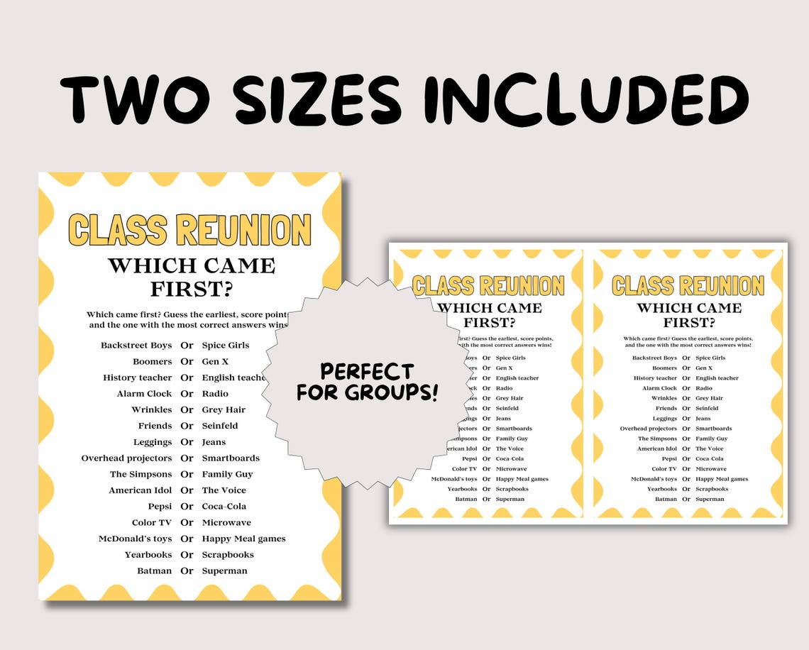 Class Reunion Games Which Came First, High School Reunion, Printable ...