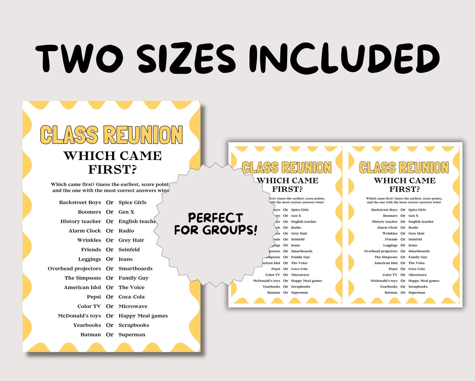 Class Reunion Games Which Came First, High School Reunion, Printable ...