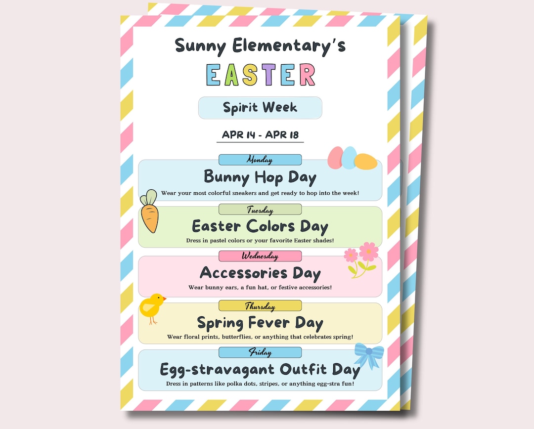Easter Spirit Week Flyer, Spring Spirit Week Flyer, Editable Easter ...