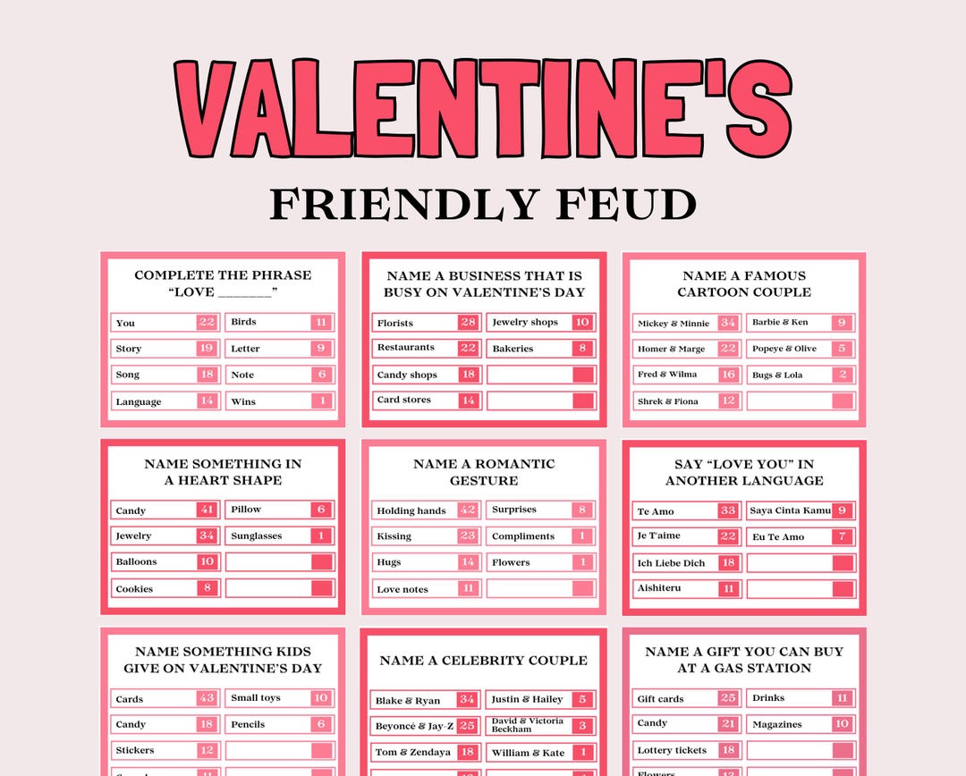 Valentines Day Friendly Feud, Fun Valentine Game for Kids Adults ...